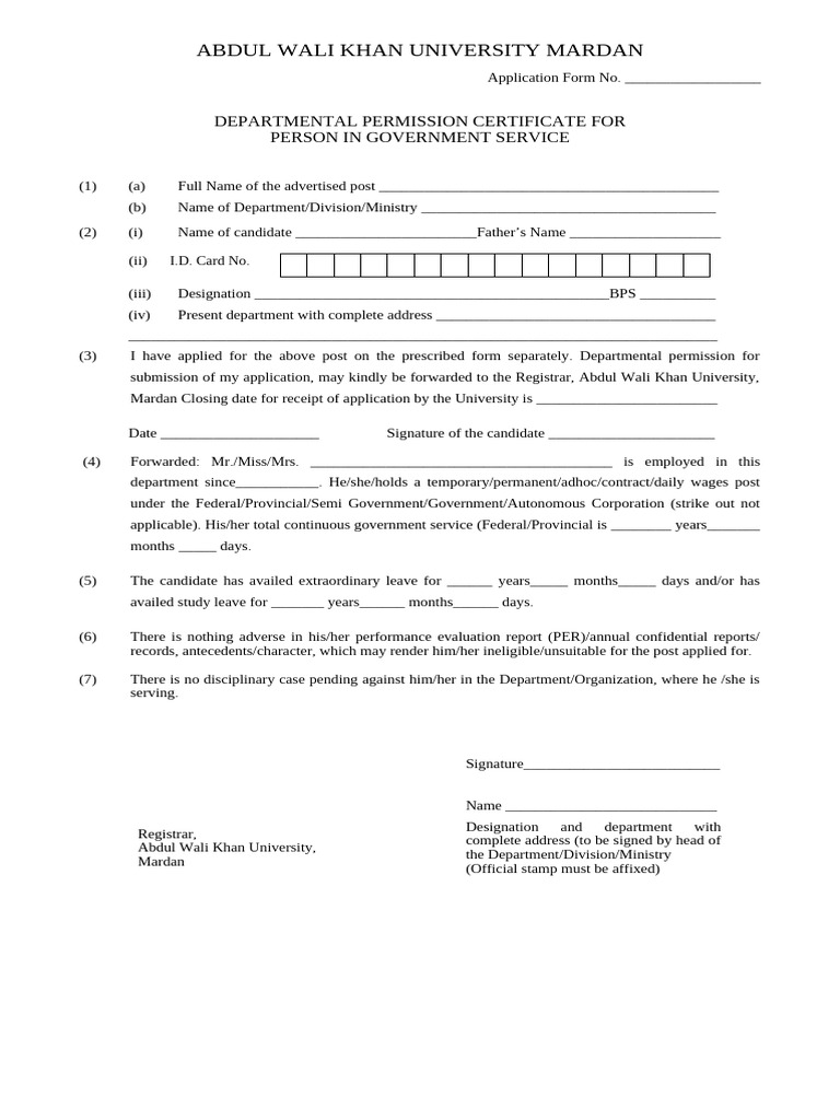 Departmental Permission Certificate Form | PDF | Justice | Crime & Violence
