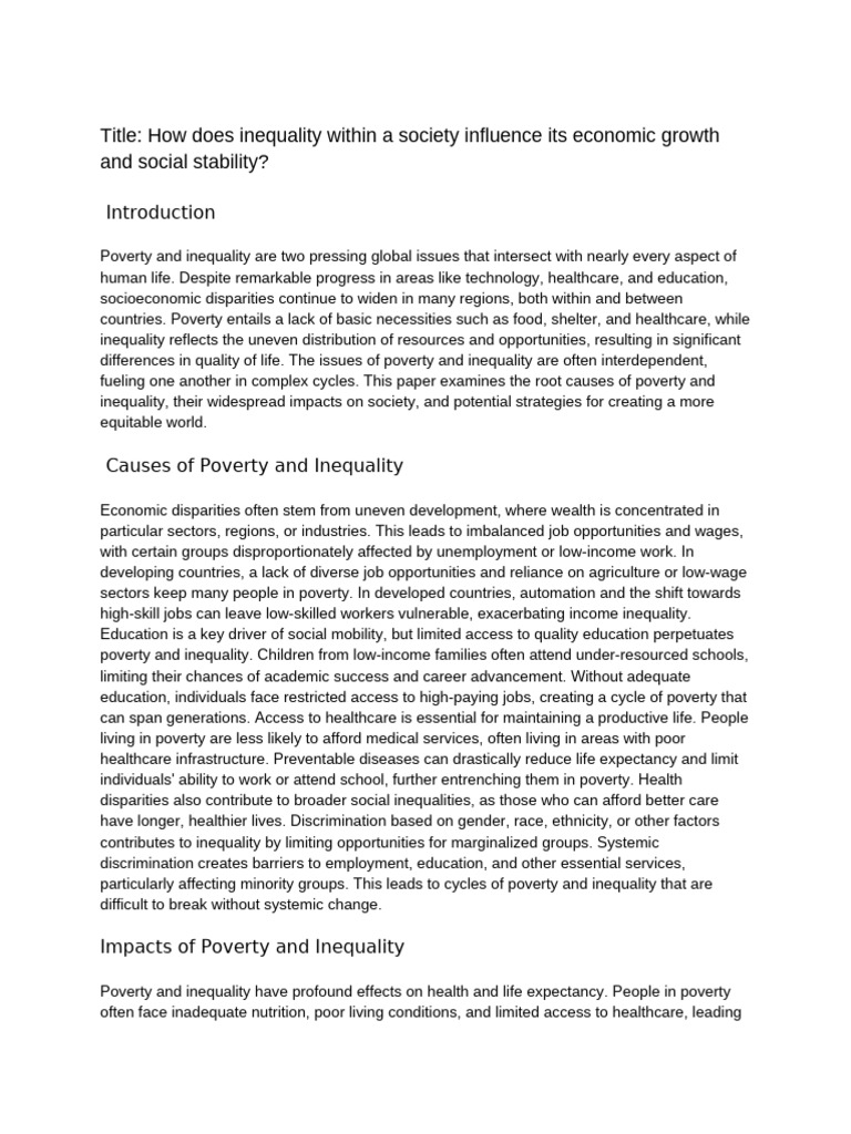 Title - How Does Inequality Within A Society Influence Its Economic ...