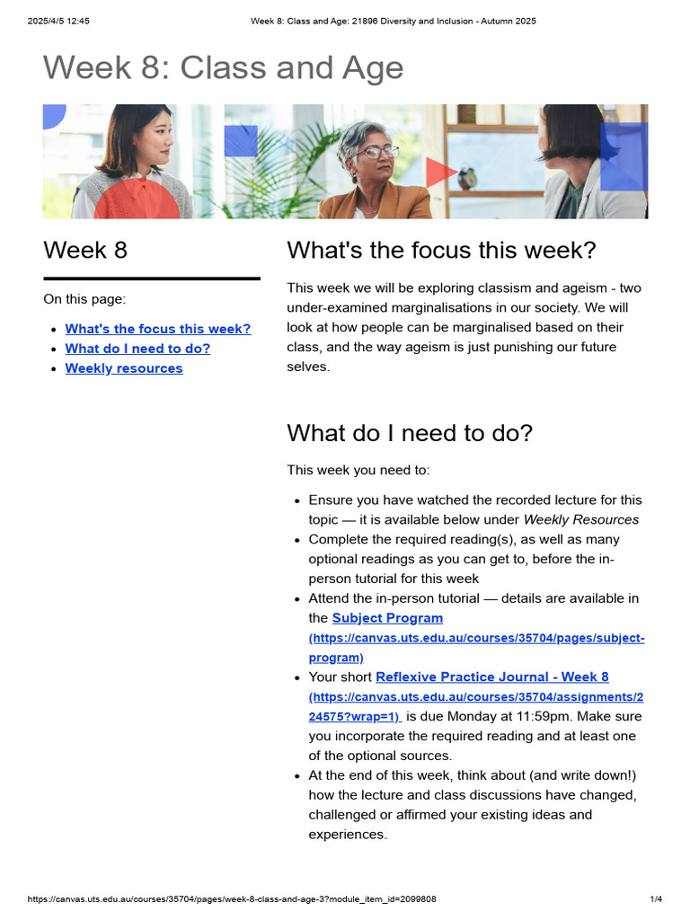 Week 8 - Class and Age - 21896 Diversity and Inclusion - Autumn 2025 | PDF | Ageism