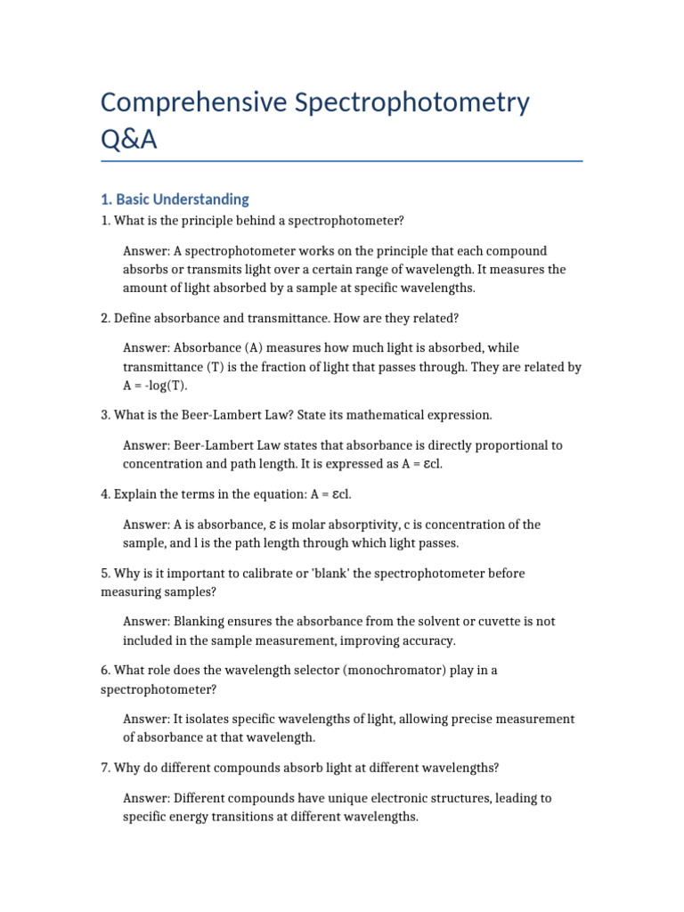 Complete Spectrophotometry QA | PDF | Spectrophotometry | Absorbance
