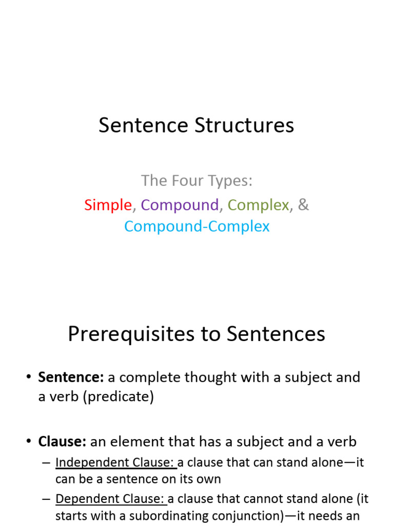 Sentence Structures Presentation | PDF | Subject (Grammar) | Verb