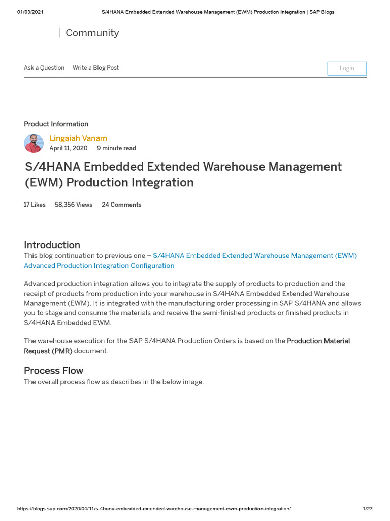 S_4HANA Embedded Extended Warehouse Management (EWM) Production Integration _ SAP Blogs | PDF ...