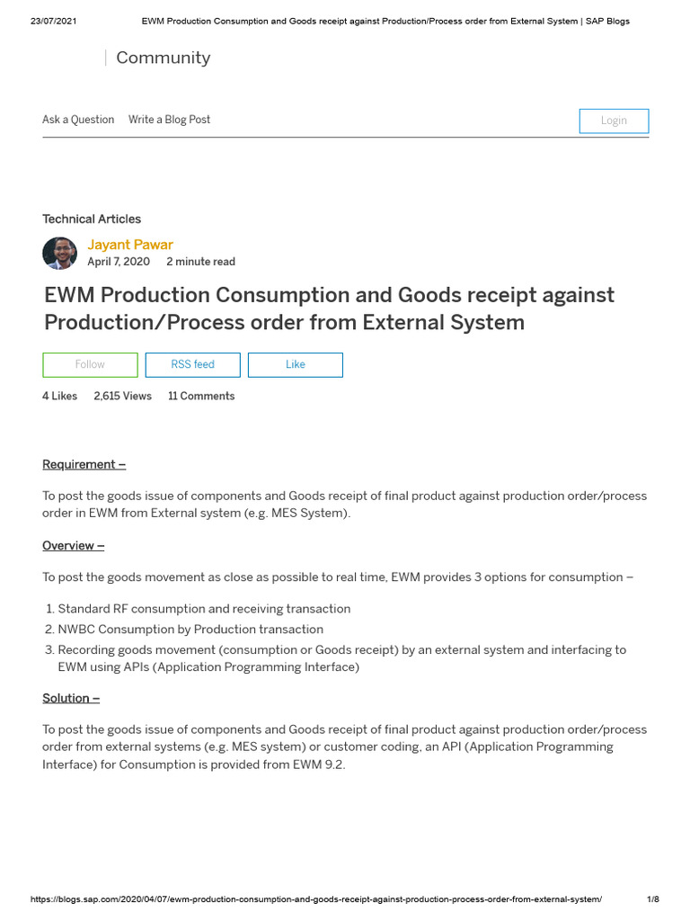 EWM Production Consumption and Goods Receipt Against Production ...