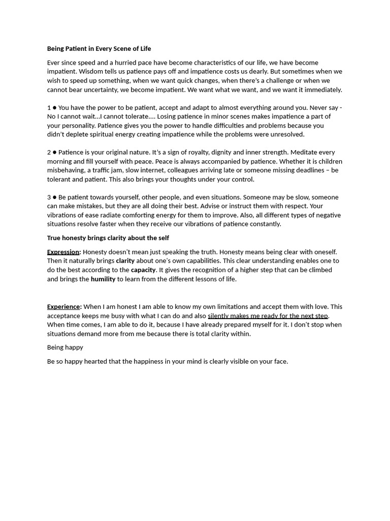 Cultivating Patience in Life | PDF