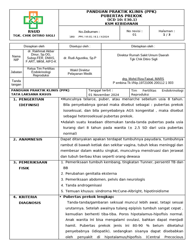 Panduan Pubertas Prekoks ICD 10 E30.1 | PDF