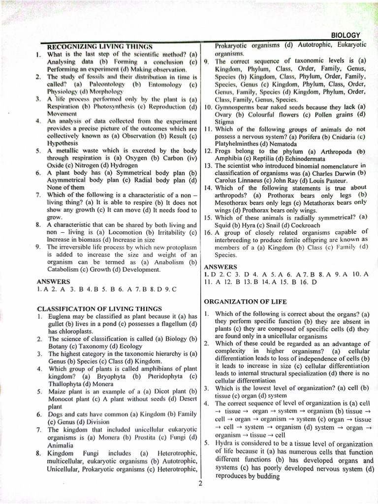 Biology Question Bank | PDF