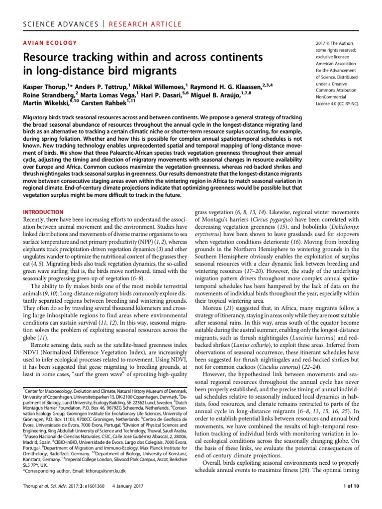 Resource Tracking Within and Across Continents in Long-Distance Bird ...