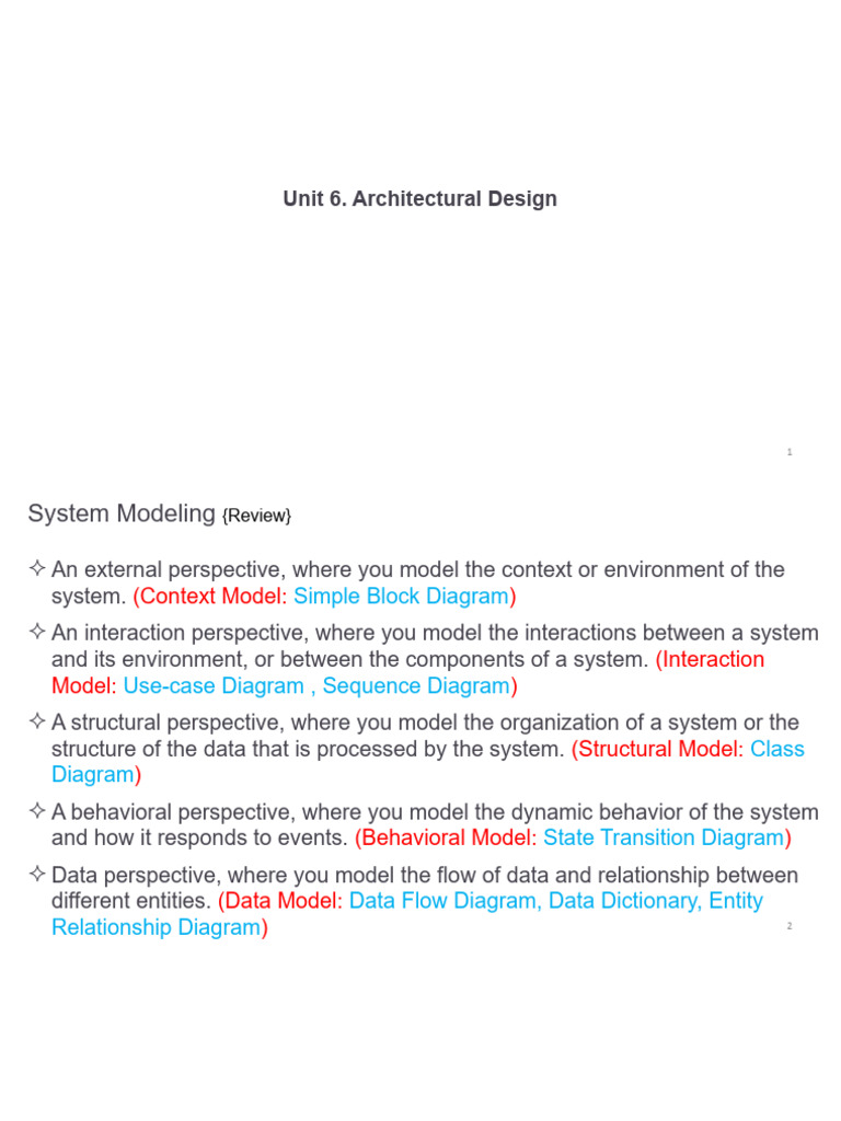 Unit 6 - Architectural Design | PDF | Model–View–Controller | Software Design