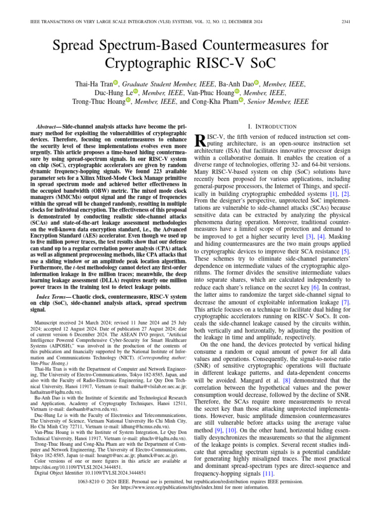 Spread Spectrum Based Countermeasures For Cryptographic Risc V Soc Pdf System On A Chip P
