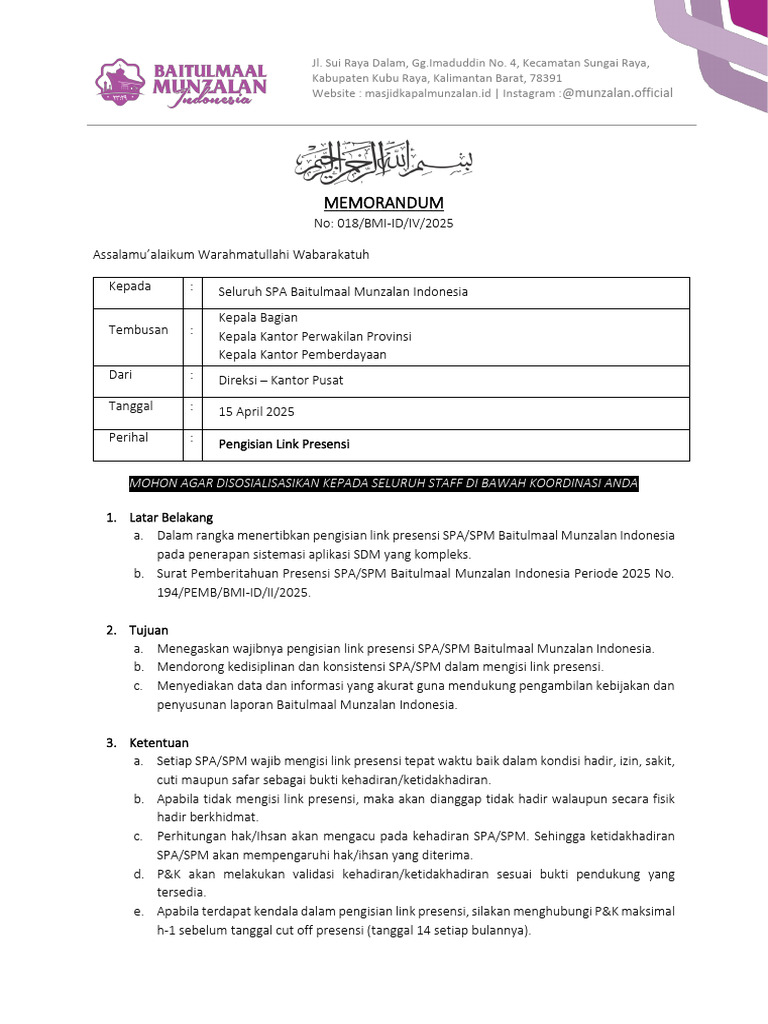 Memorandum Pengisian Link Presensi | PDF