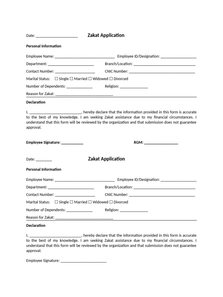 Zakat Application Form for Assistance | PDF