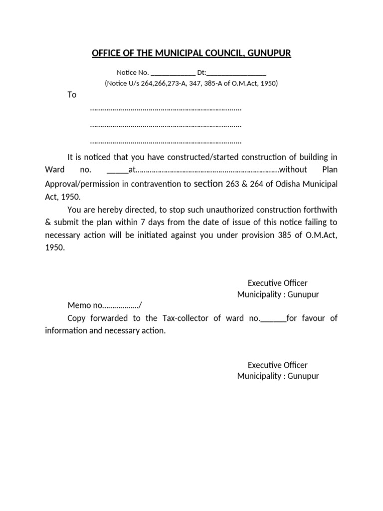 Gunupur Unauthorized Construction Notice | PDF