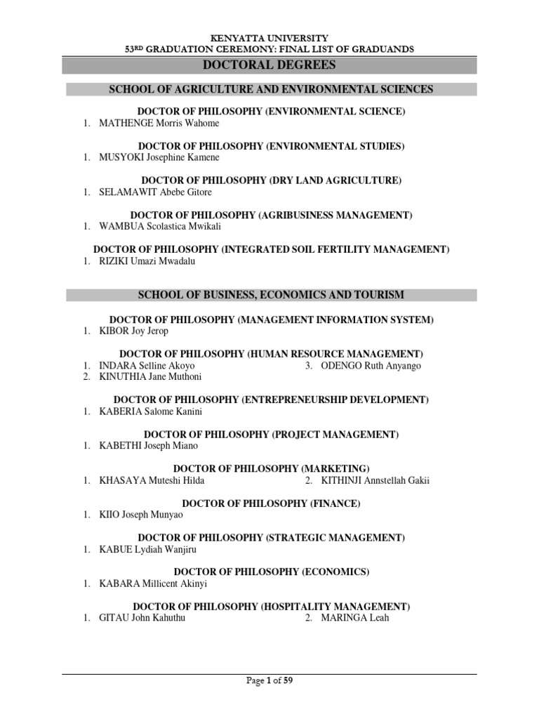 53rdGRADUATION CEREMONY 21st JULY 2023 FINAL LIST OF GRADUANDS | PDF