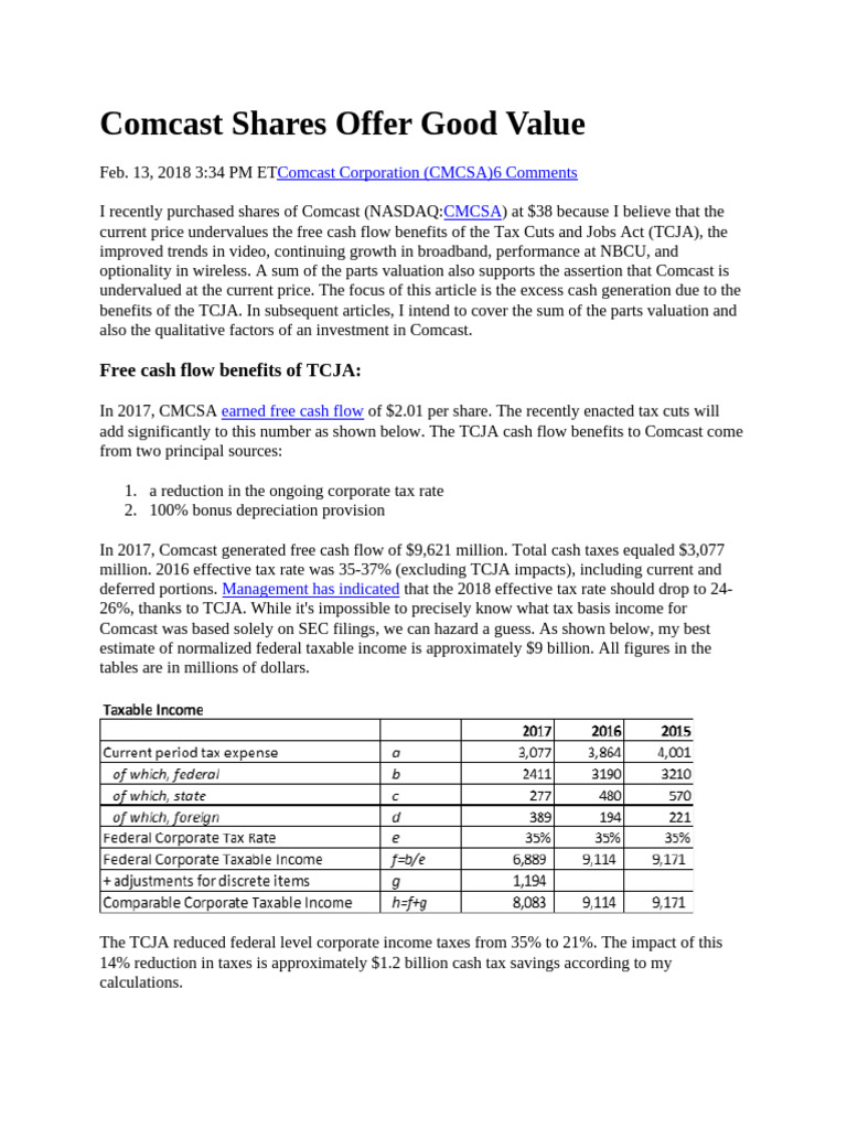 Comcast Shares Offer Good Valu1 | PDF | Comcast | 21st Century Fox