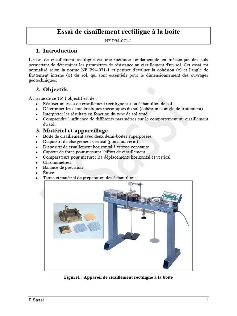 Essai de cisaillement rectiligne NF P94-071-1 | PDF | Contrainte de ...