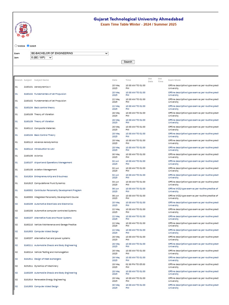 Sem-6 GTU Exam Time-Table | PDF | Biomedical Engineering | Engineering