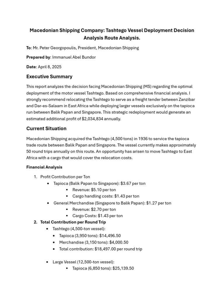 Tashtego Vessel Deployment Decision Analysis Route Analysis | PDF ...