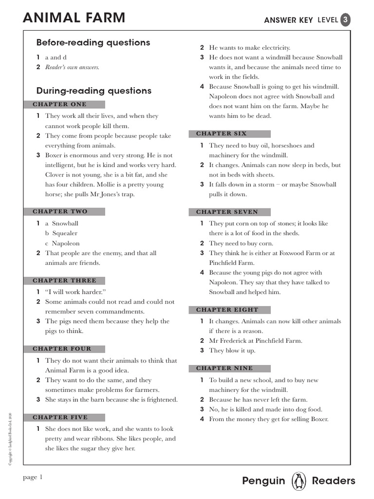 Animal Farm Level 3 Answer Key | PDF
