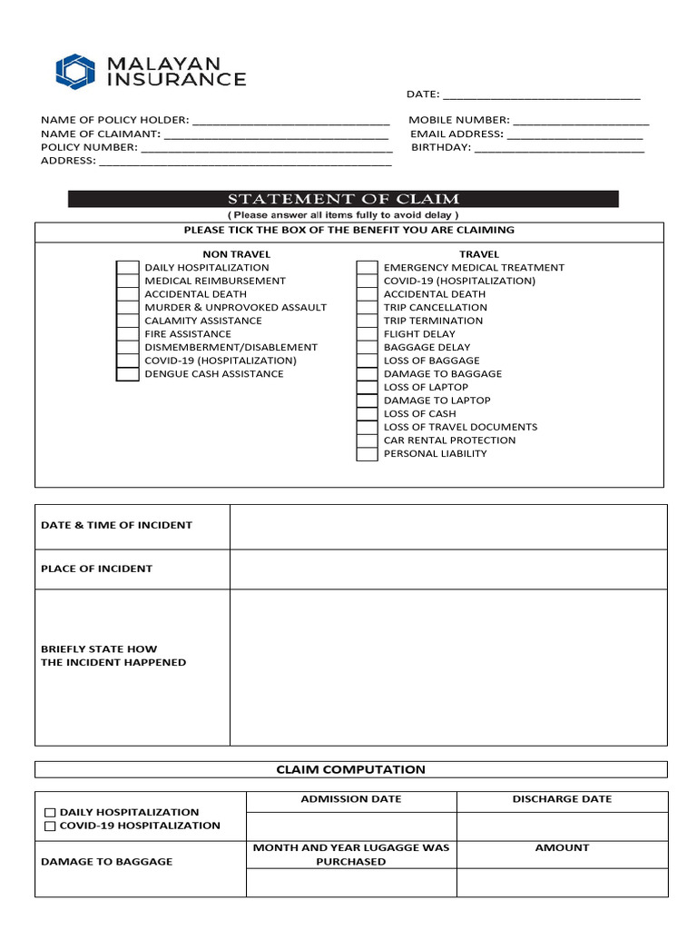 Personal Accident Claim Form | PDF | Insurance | Private Law