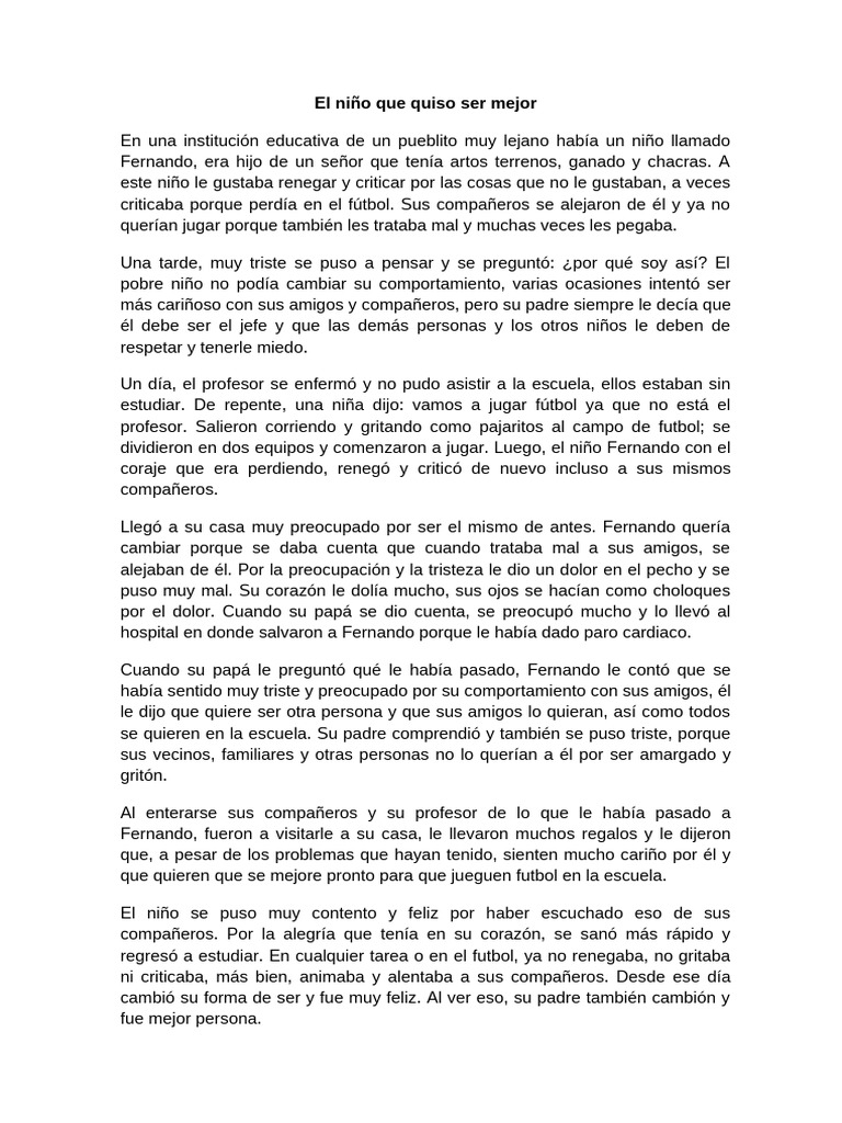 El niño que quiso ser mejor - cuento | PDF