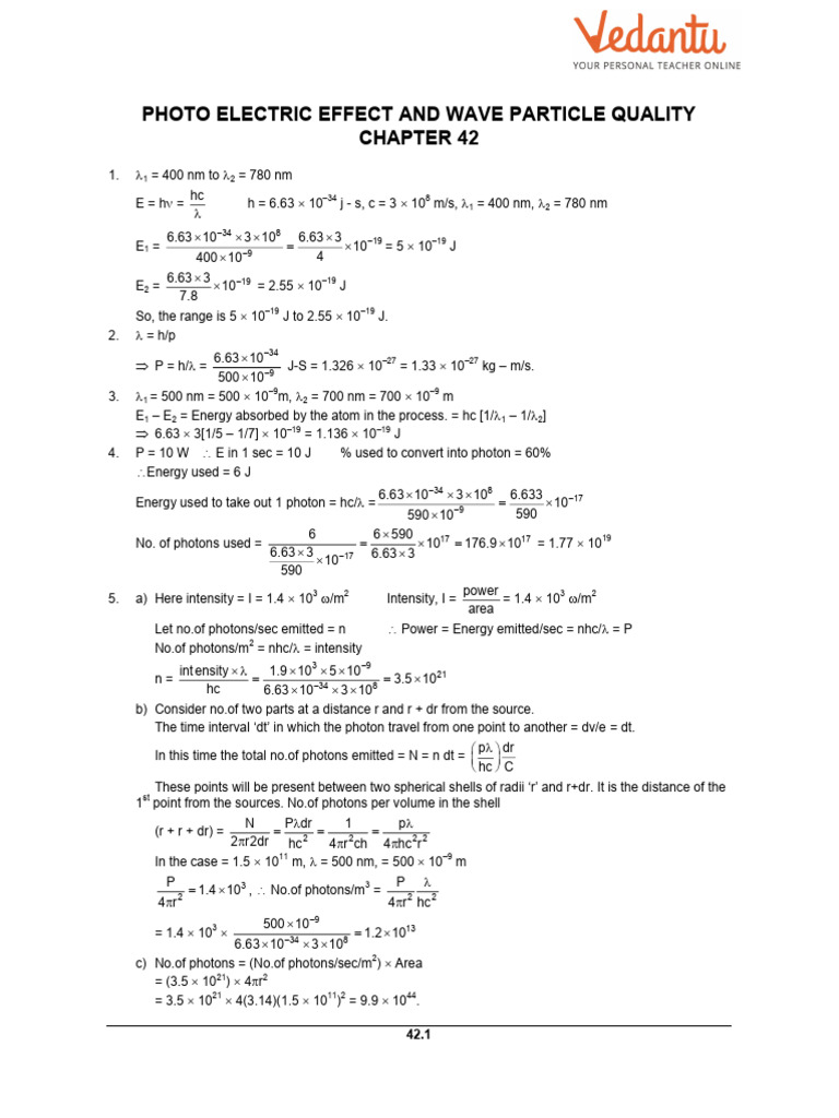 HC Verma Solutions Class 12 Chapter 42 - Photoelectric Effect and Wave-Particle Duality | PDF ...