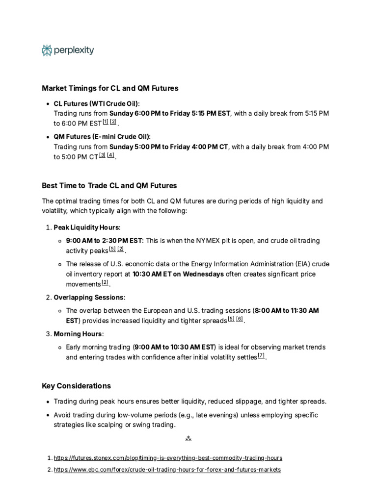 Market Timings For CL and QM Futures | PDF
