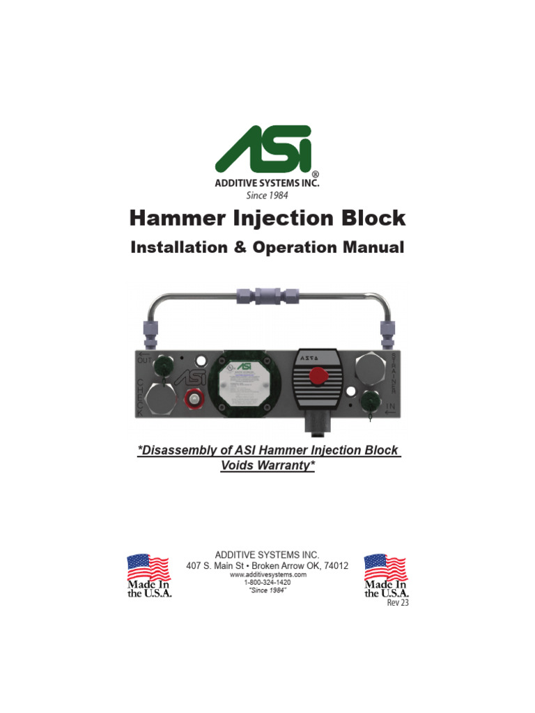 ASI Hammer Injection Block Installation Operation Manual | PDF ...