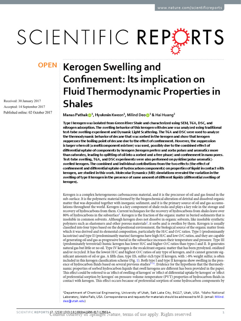 Kerogen Swelling and Confinement Its Implication o | PDF | Differential ...