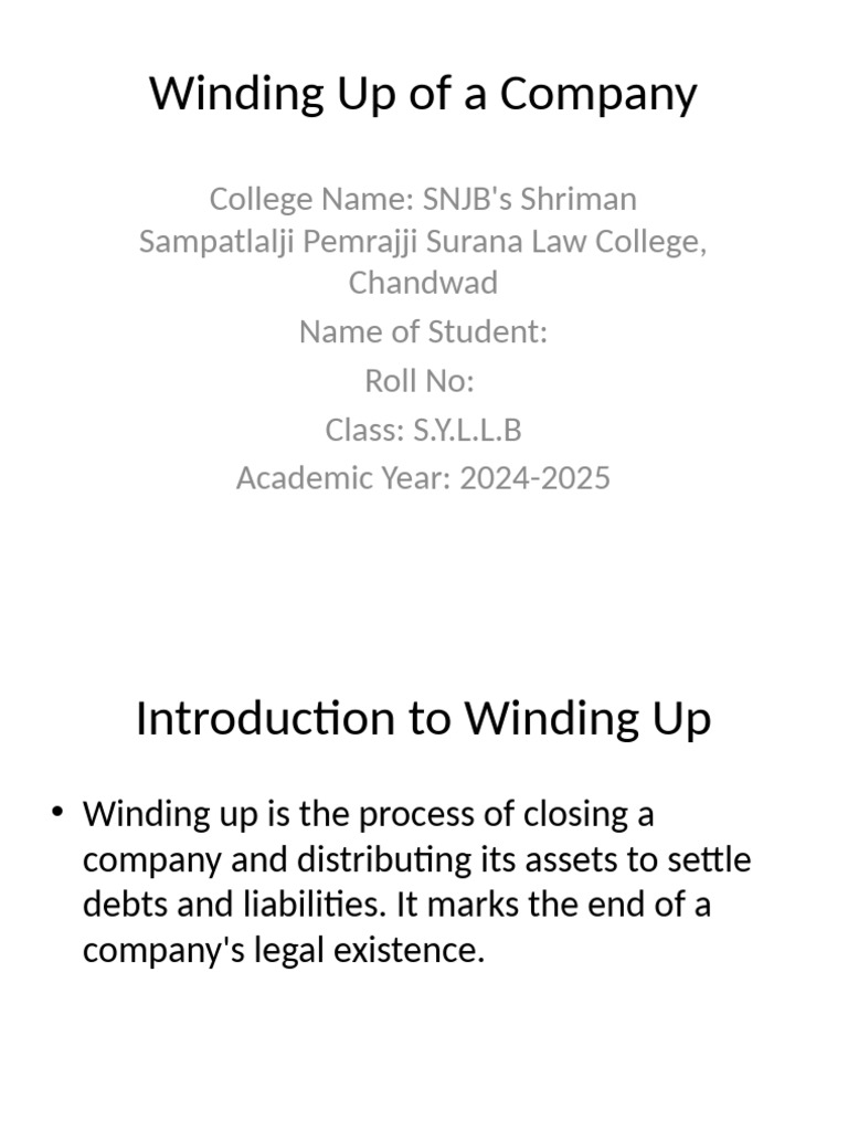 Winding Up Presentation | PDF | Liquidation | Financial Economics