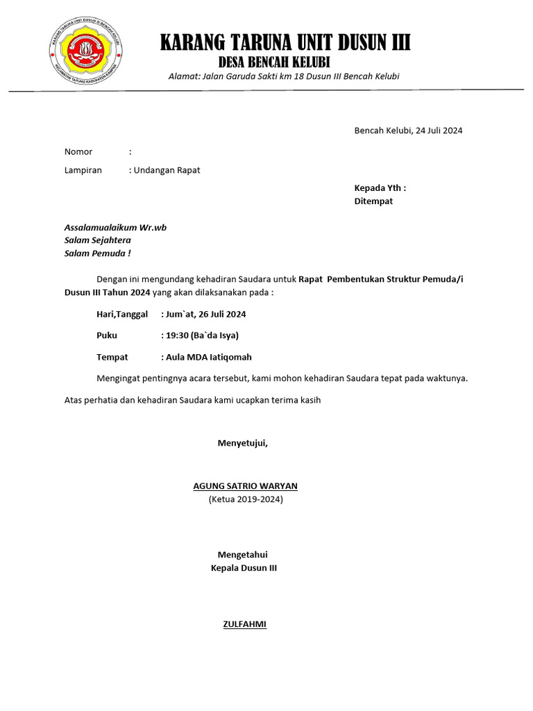 Undangan Rapat Pemuda | PDF