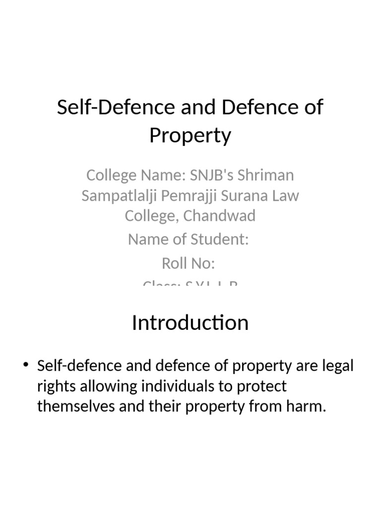 Self Defence and Defence of Property | PDF