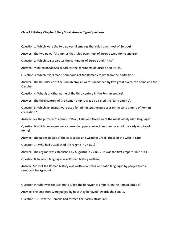 History Chapter 1 Very Short Question | PDF | Roman Empire | Ancient Rome