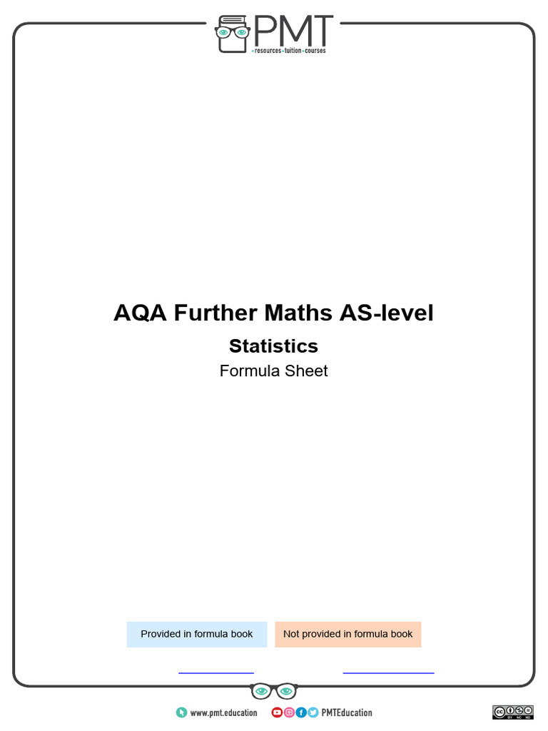 Statistics AS-level Formula Sheet | PDF | Probability Distribution ...
