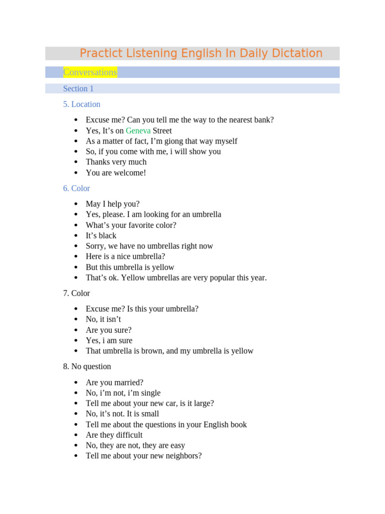 Practict Listening English in Daily Dictation | PDF