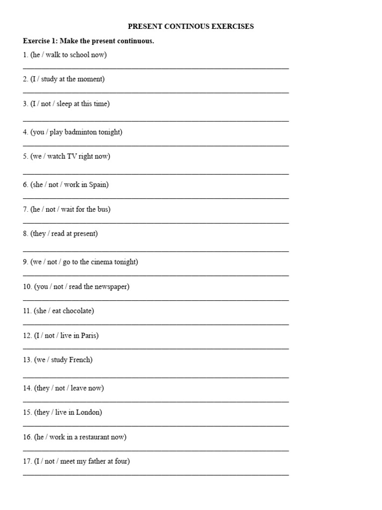 PRESENT CONTINOUS EXERCISES | PDF