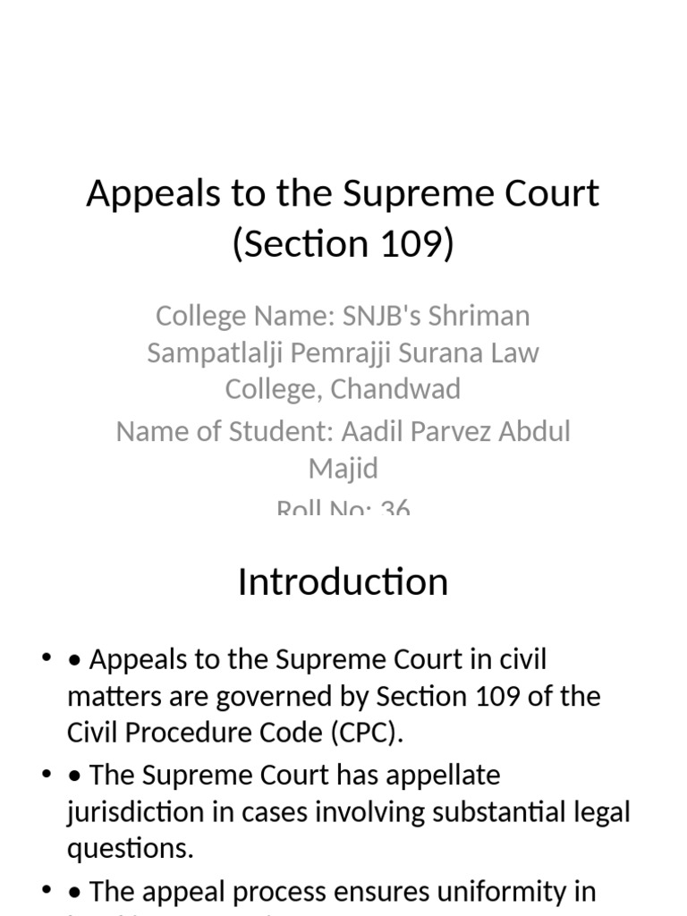 Appeals Under Section 109 CPC | PDF | Supreme Courts | Appeal