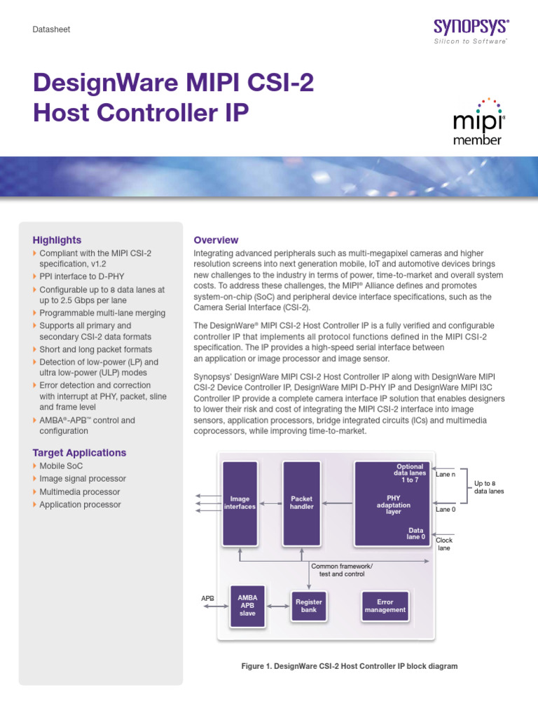 DesignWare MIPI CSI-2 Host Controller IP | PDF | System On A Chip ...