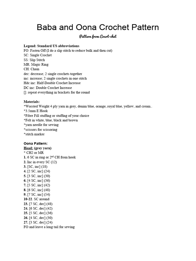 Baba and Oona Crochet Patterns | PDF | Crochet | Weaving