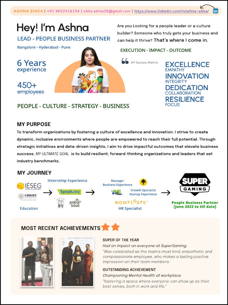 People Business Partner Profile: Ashna Sikka | PDF | Employee Retention ...