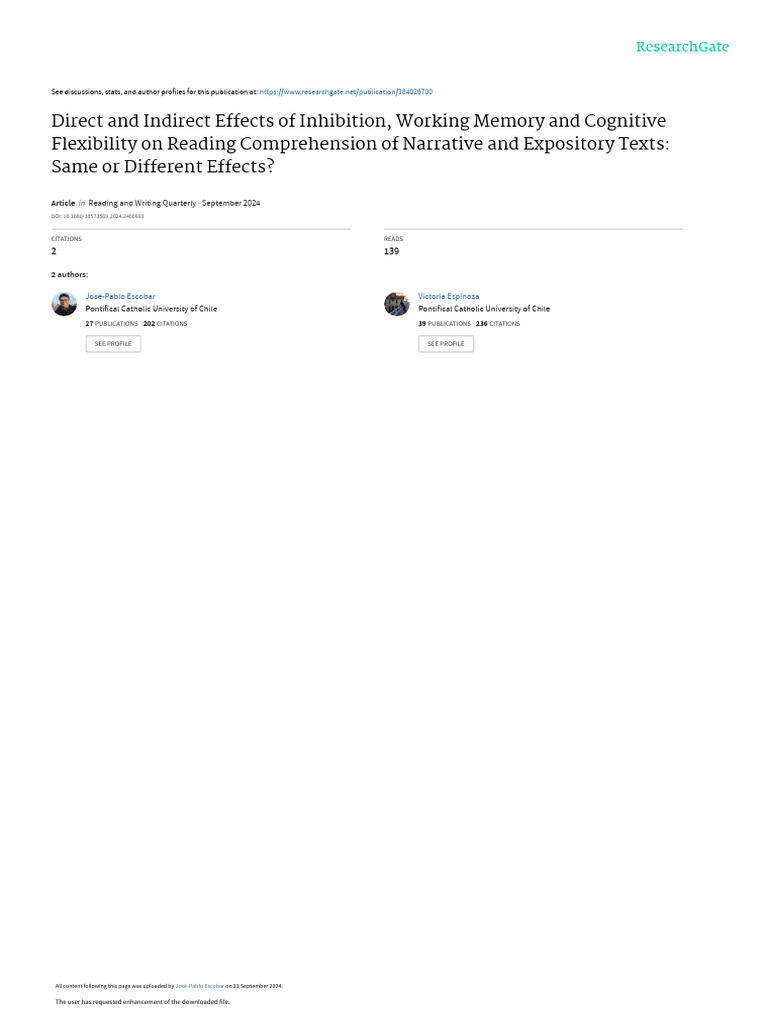 Direct and Indirect Effects of Inhibition Working Memory and Cognitive | PDF | Reading ...