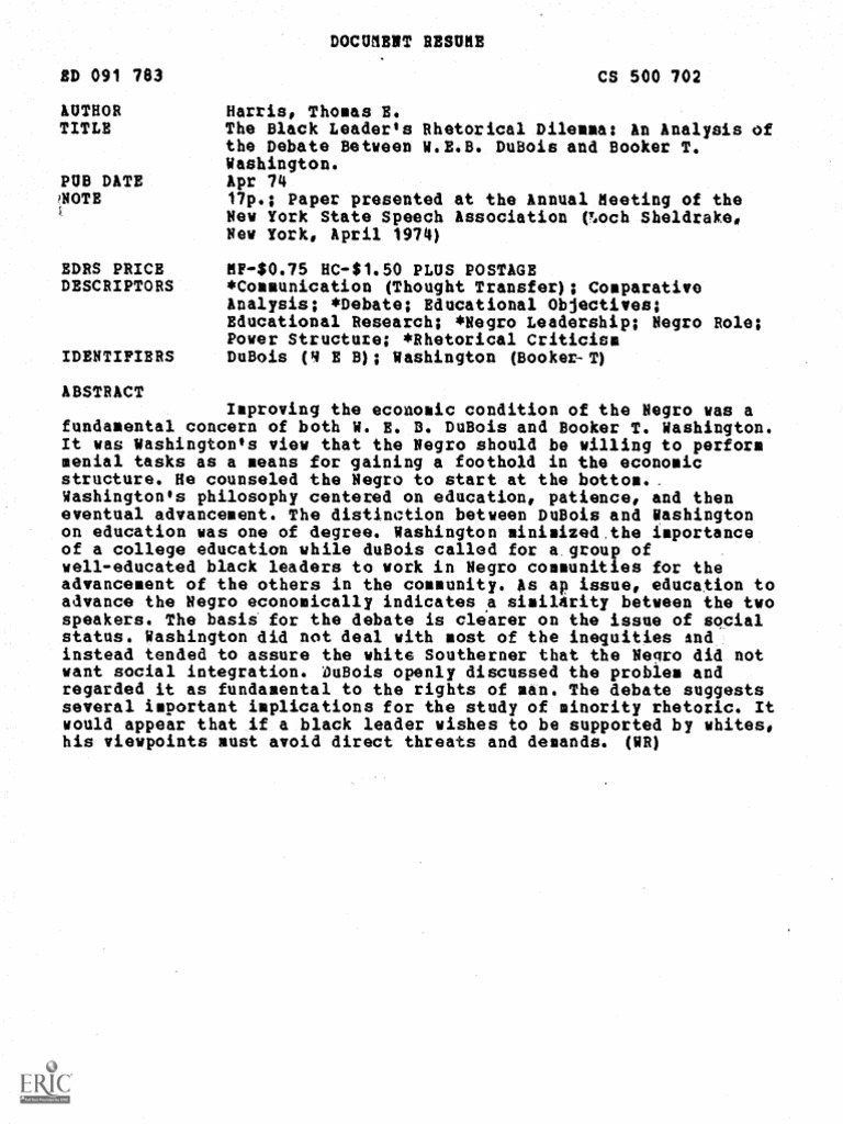 Du Bois and Booker T Washington Persepectives Regarding The Negroes ...