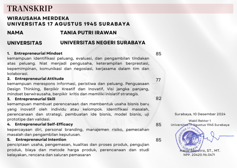 Transkrip WMK 2024 395 Tania Putri Irawan (Unesa) | PDF