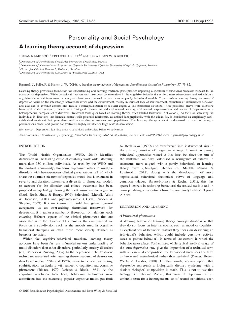 Behavioral Perspectives on Depression | PDF | Behaviorism | Reinforcement