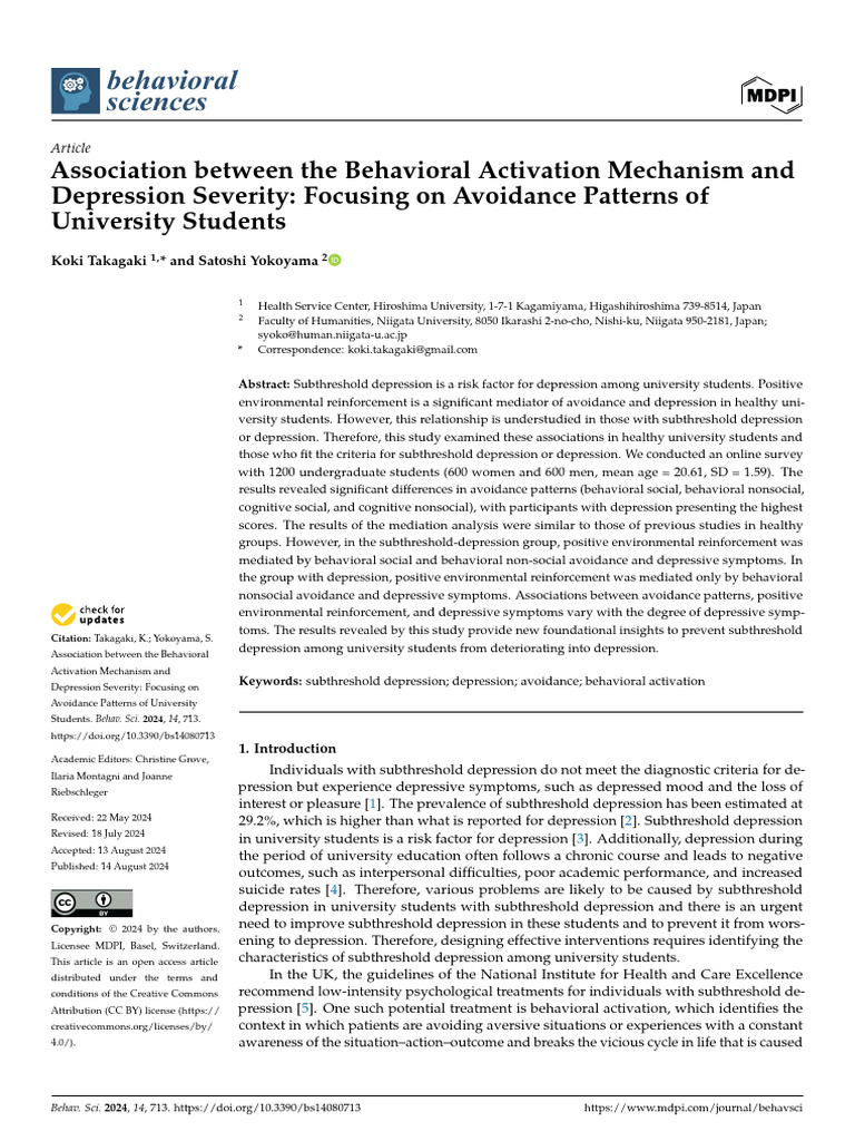 Association Between The Behavioral Activation Mechanism and Depression ...