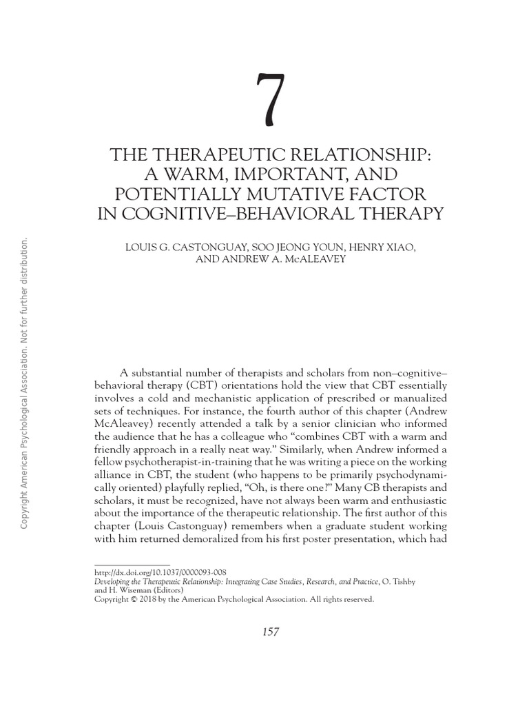 The therapeutic relationship a warm important and potentially mutative factor in cognitive ...