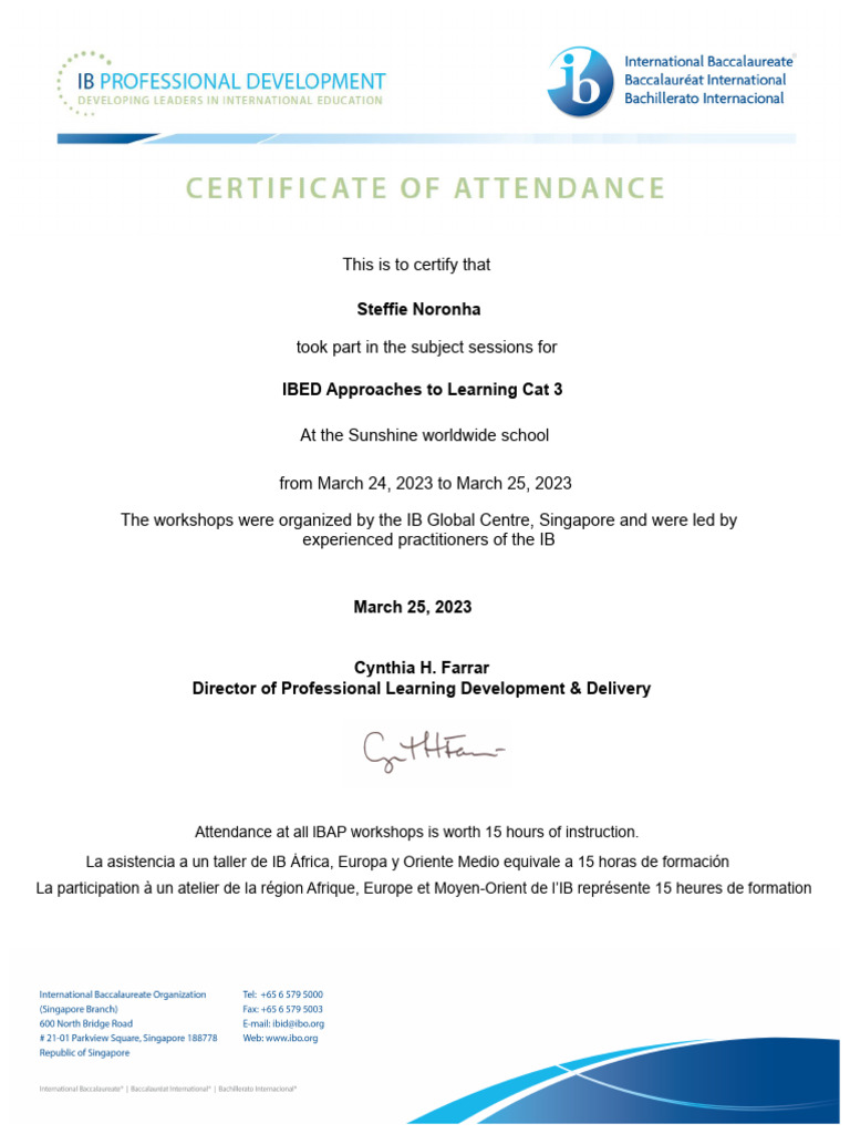 IB Workshop Attendance Certificate | PDF