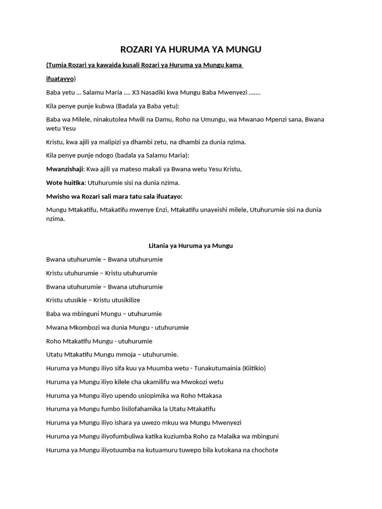 Rozari Ya Huruma Ya Mungu | PDF