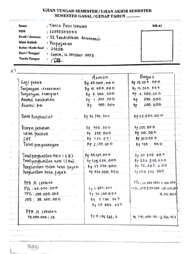 050 - Tania Putri Irawan - Uts Perpajakan | PDF