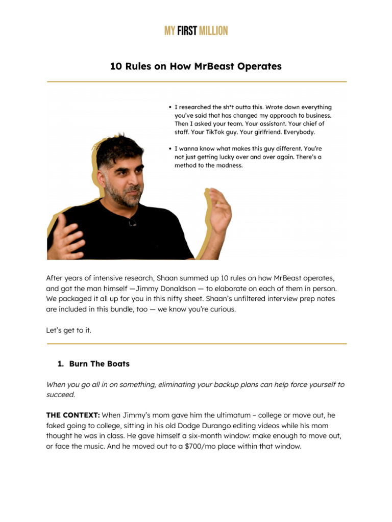 Part 1 - 10 Rules On How MrBeast Operates | PDF