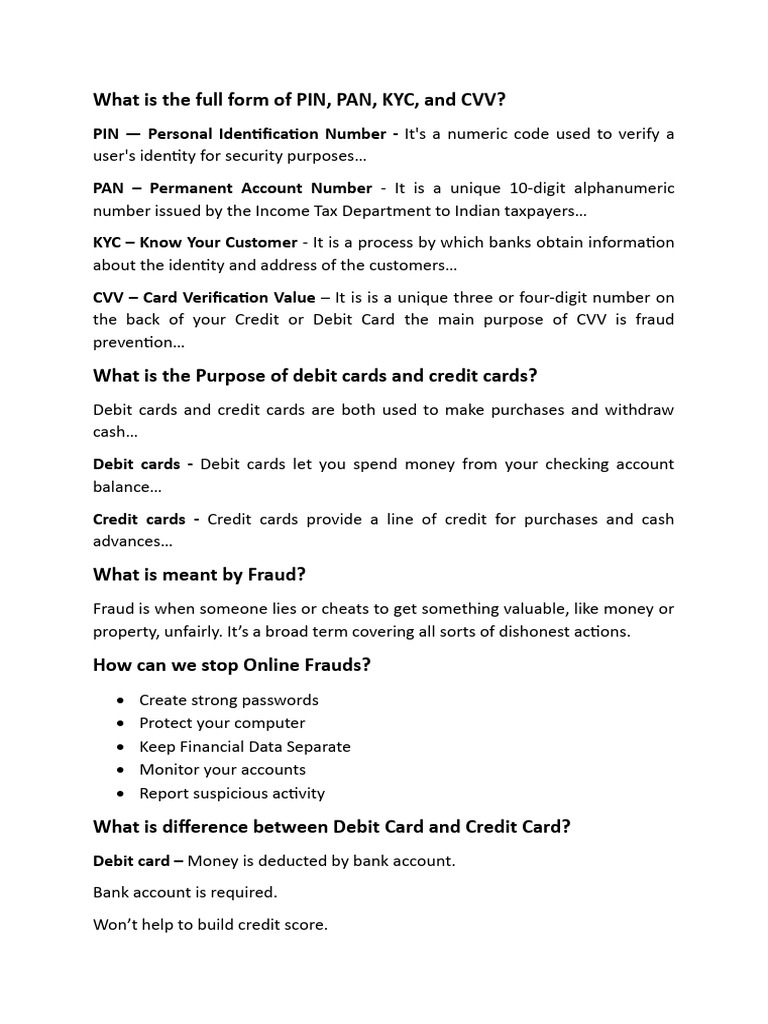What Is The Full Form of PIN | PDF | Credit Card | Debit Card